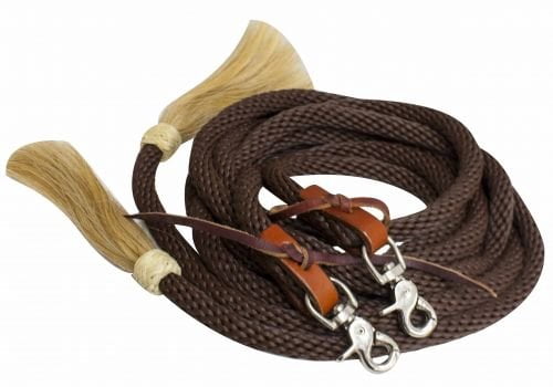 Showman 8ft Round Braided Nylon Split Reins with Horsehair Ends (Brown ...
