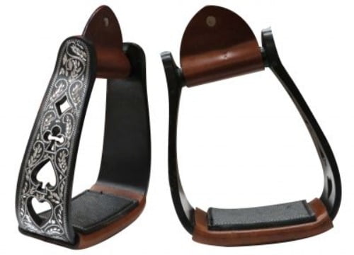 Showman Angled Black Aluminum Stirrups w/ Silver Engraving & Cut Out ...