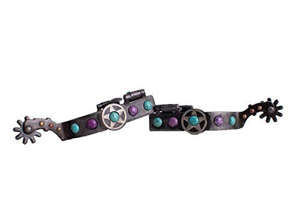 Showman Antique Gray Steel Spurs w/ Purple/Teal Marble Studs & Texas ...