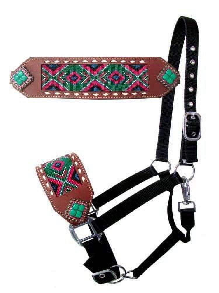 Showman Bronc Halter w/ Green & Pink Southwest Beaded Design - Walmart.com
