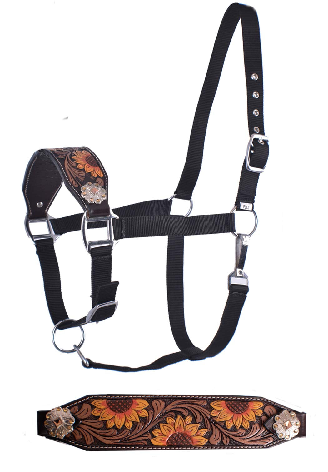 Showman Bronc Halter w/ Hand Painted Sunflower Leather Noseband ...