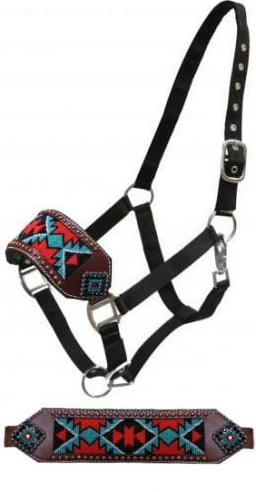 Showman Bronc Halter w/ Red & Teal Beaded Southwest Design - Walmart.com