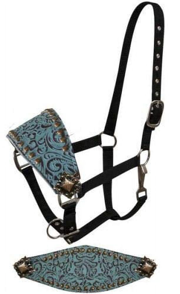 Showman Bronc Halter w/ Teal Filigree Print Leather Noseband - Walmart.com