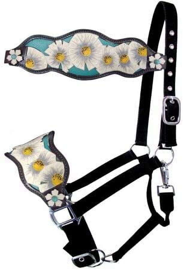 Showman Bronc Halter w/ White Poppy Flower & Teal Leather Noseband ...