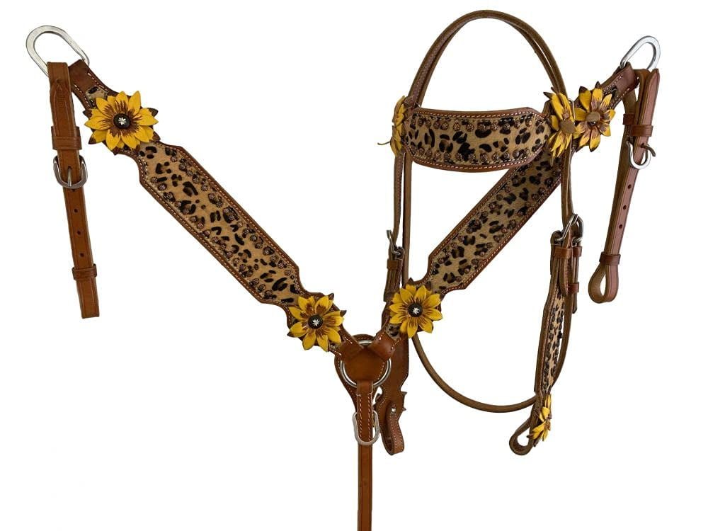 Showman Cheetah Inlay Headstall & Breast Collar Set w/ Sunflower ...
