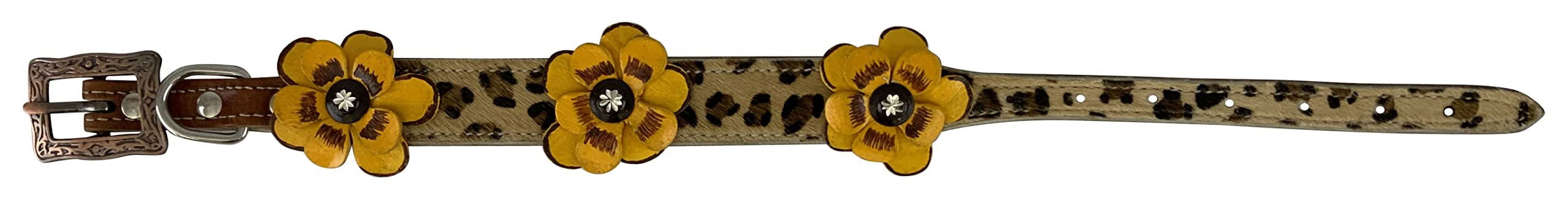 Showman Couture Cheetah Print Leather Dog Collar w/ Yellow 3D Flowers ...