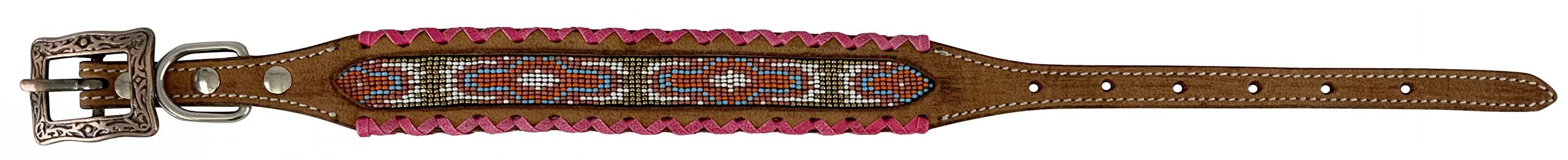 Showman Couture Leather Dog Collar w/ Beaded Inlay & Pink Rawhide ...