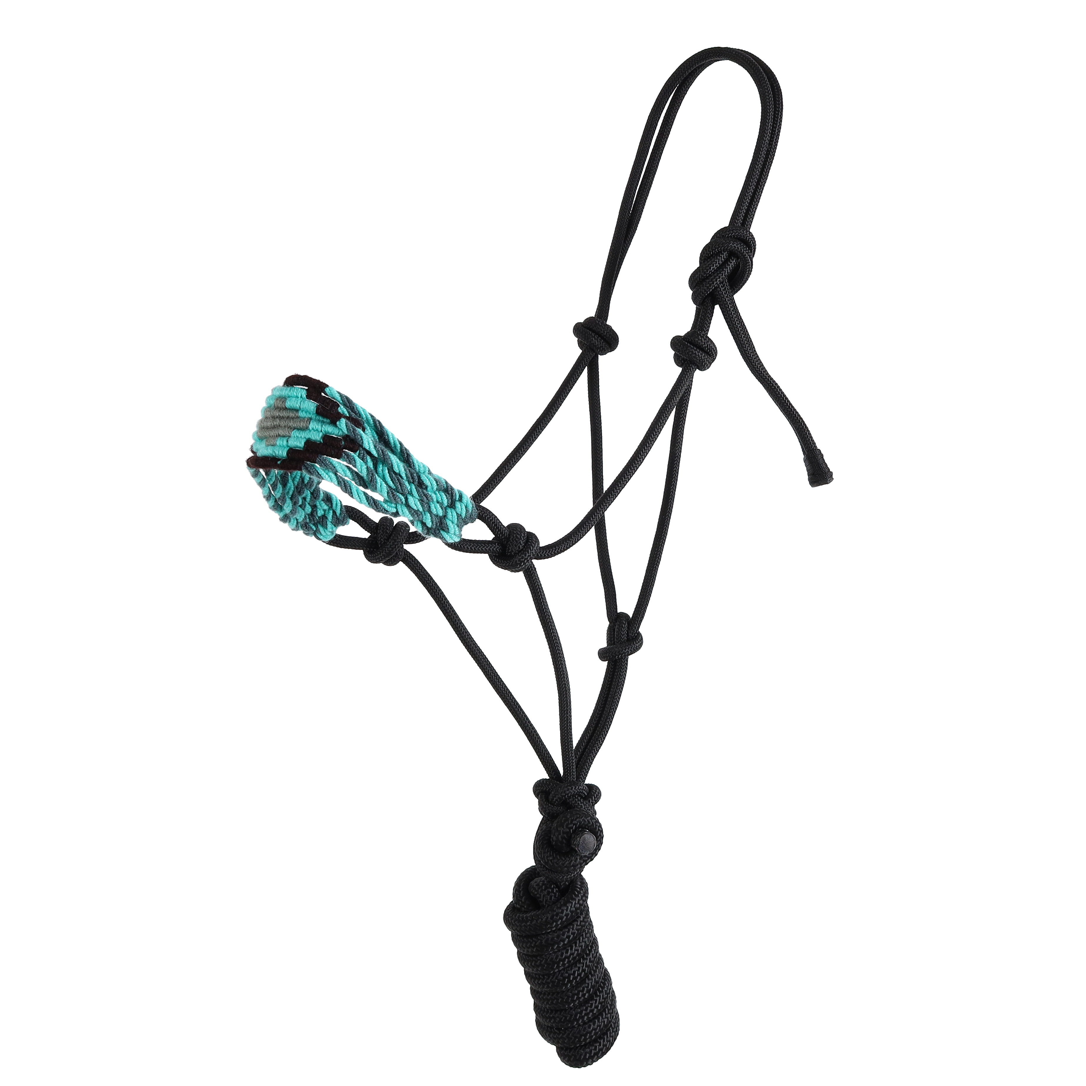 Showman Cowboy Knot Halter w/ Teal, Black & Gray Wool Nose & Lead - Walmart.com