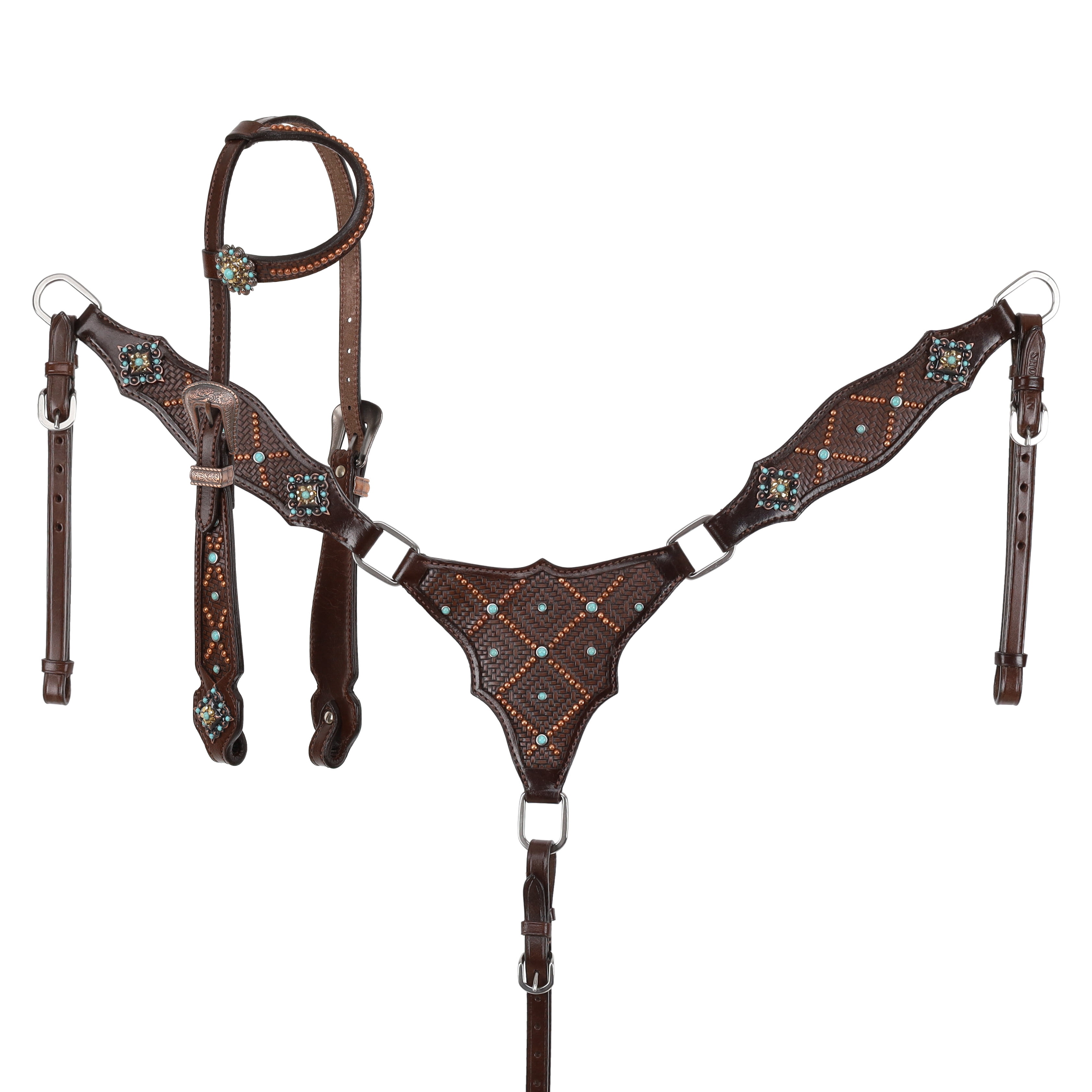 Showman Cowboy's Weave Single Ear Leather Headstall & Breast Collar Set ...