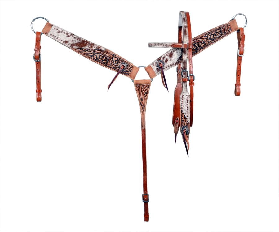 Showman Cowhide Overlay Browband Headstall & Breast Collar Set w ...