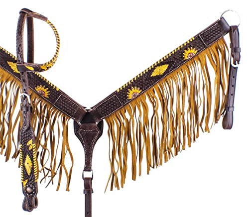 Showman Dark Leather Hand Painted Sunflower Headstall & Breast Collar ...