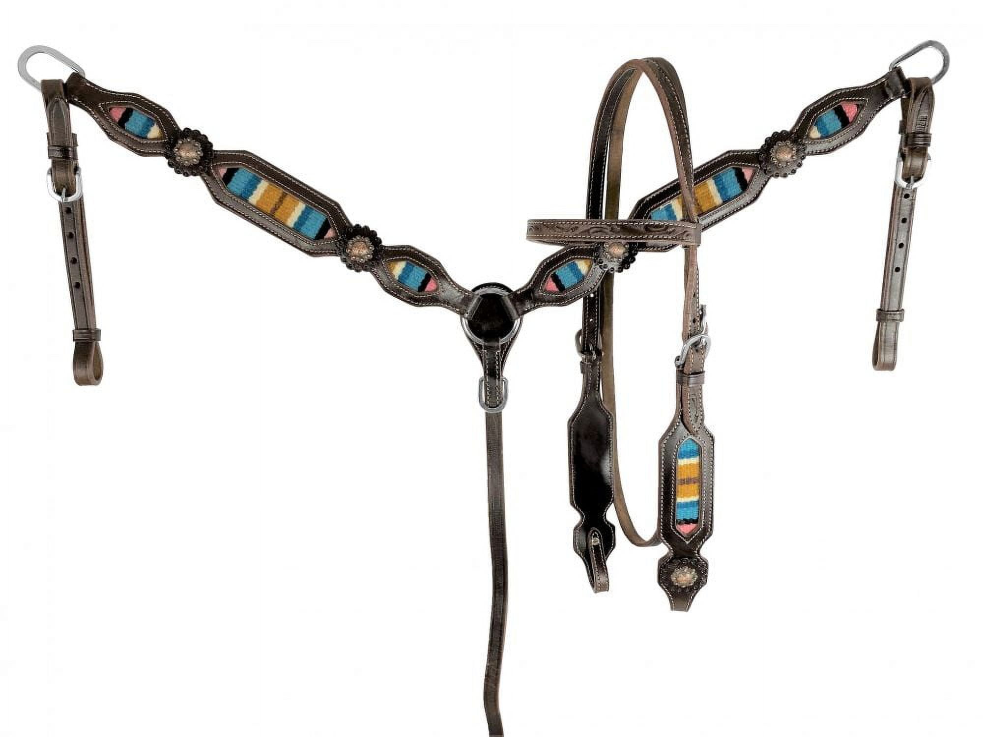Showman Dark Leather Headstall & Breast Collar Set w/ Serape Wool ...