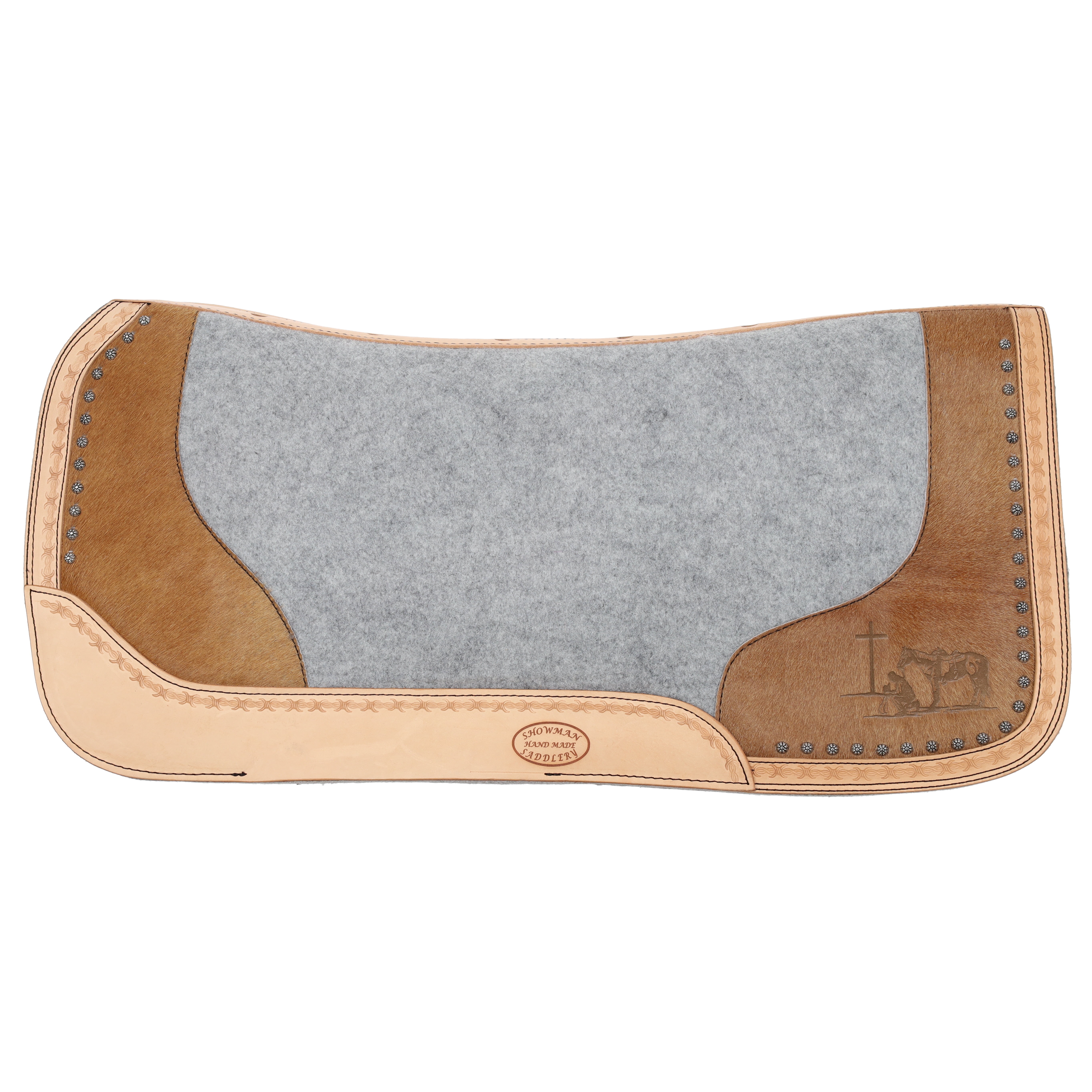Showman Barbwire Tooled Argentina Cowhide Saddle Pad w/ Praying Cowboy ...