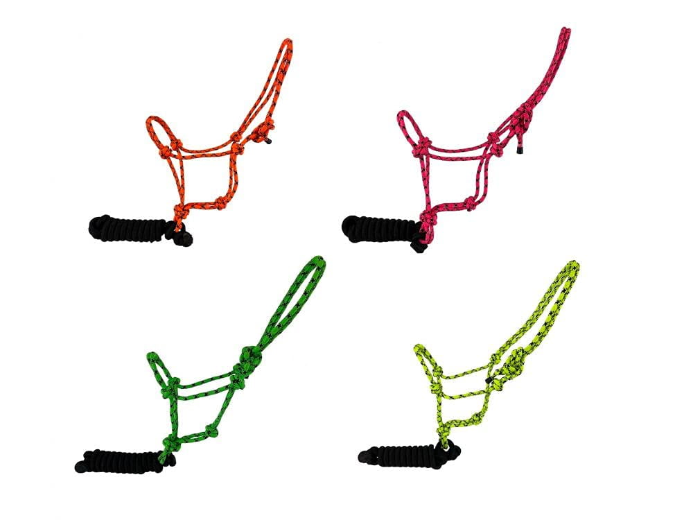 Showman Fluorescent Speckled Cowboy Knot Halter w/ Removable Lead (Lime ...