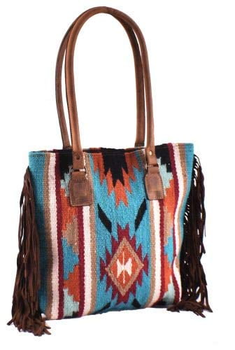 Showman Genuine Leather Teal & Orange Saddle Blanket Handbag w/ Fringe ...