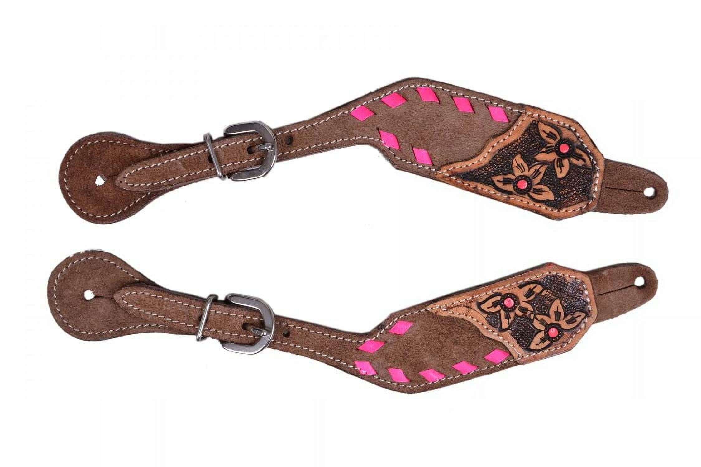 Showman Ladies Chocolate Rough-Out Leather Spur Straps w/ Pink ...