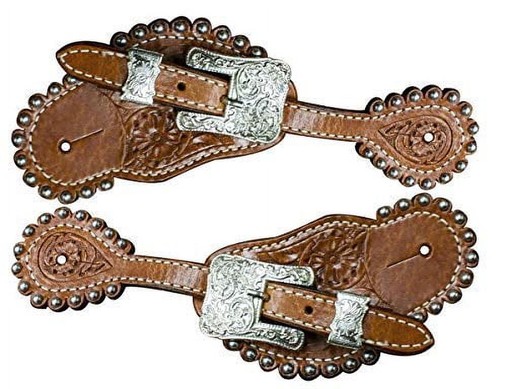 Showman Ladies Floral Tooled Leather Spur Straps w/ Engraved Silver ...
