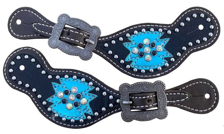 Showman Ladies Leather Spur Straps w/ Black & Teal Southwest Accent ...