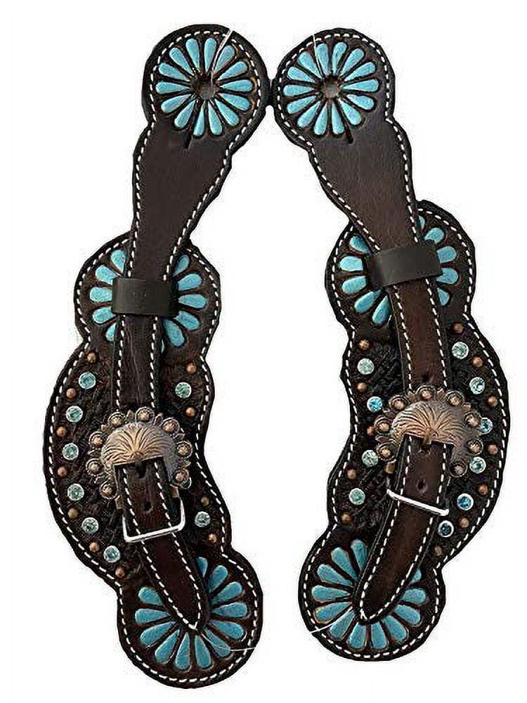 Showman Ladies Metallic Turquoise Painted Leather Spur Straps - Walmart.com