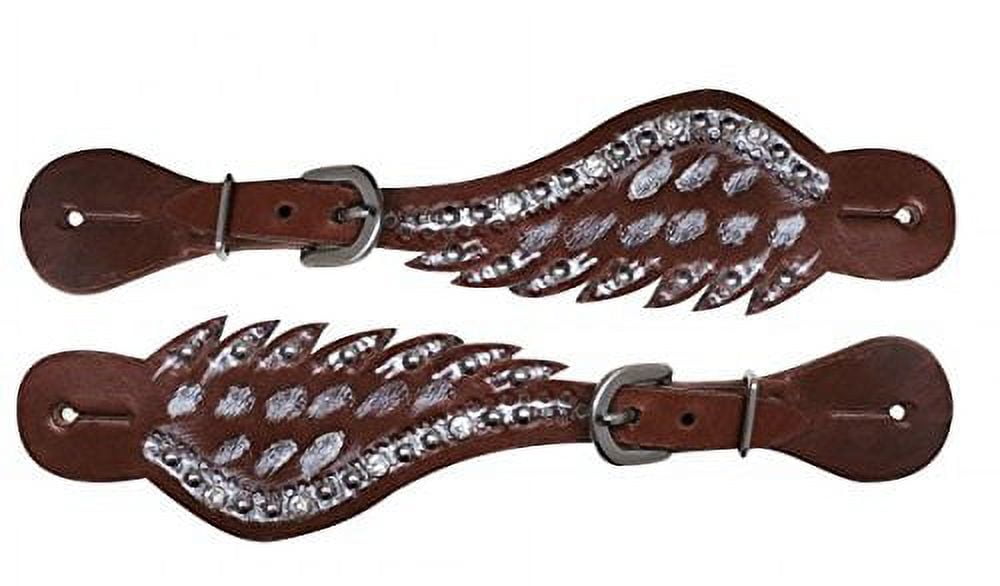 Showman Ladies Silver Painted Angel Wing Leather Spur Straps - Walmart.com