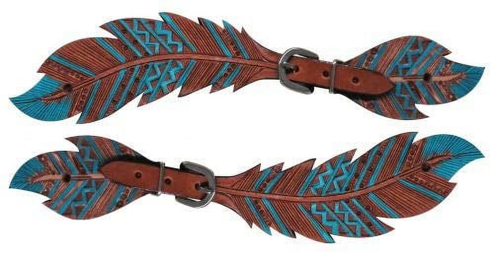 Showman Ladies Size Leather Teal Painted Cut-Out Feather Spur Straps ...