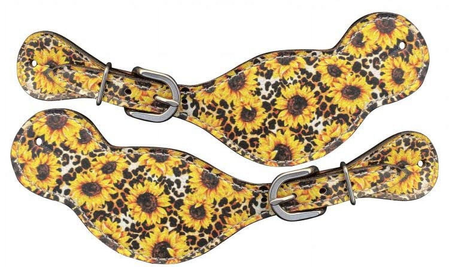 Showman Ladies Sunflower & Cheetah Print Leather Spur Straps - Walmart.com