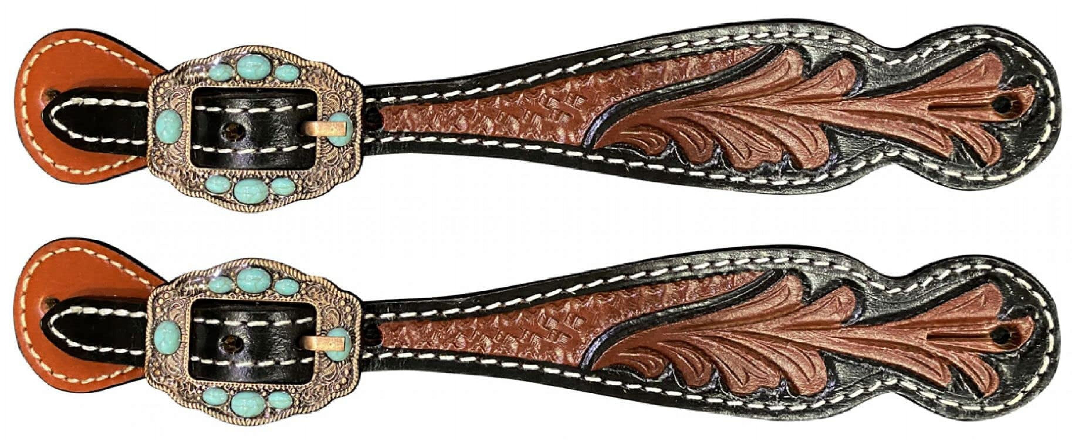 Showman Ladies Two-Tone Tooled Leather Spur Straps - Walmart.com
