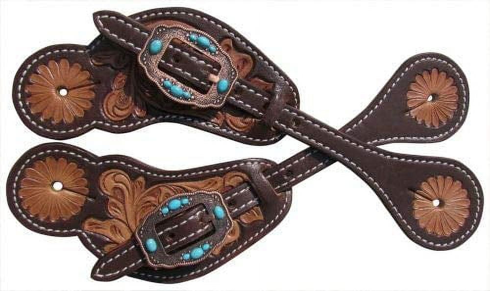 Showman Leaf & Floral Tooled Leather Spur Straps w/ Turquoise Stones ...