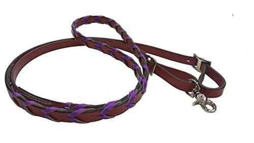 Showman Leather Braided Reins w/ Colored Lacing (Purple) - Walmart.com