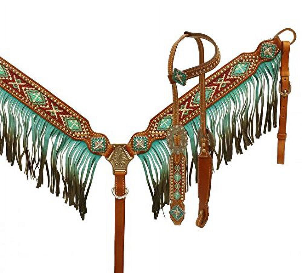 Showman Leather Bridle & Breast Collar Set w/ Beaded Cross Design ...