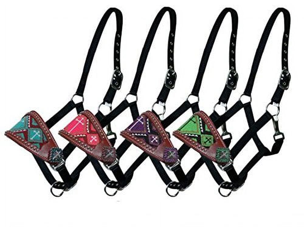 Showman Leather Bronc Halter w/ Beaded Cross Design (Lime Green ...
