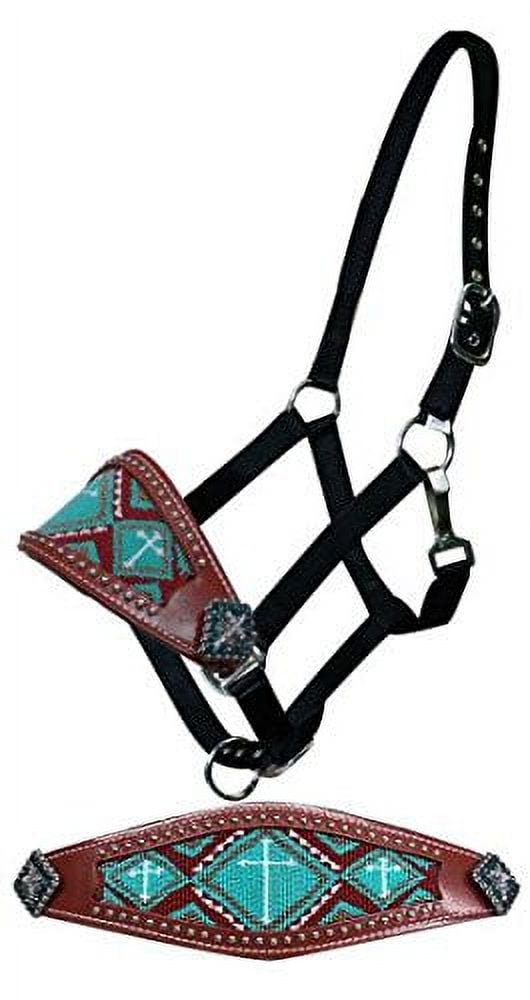 Showman Leather Bronc Halter w/ Beaded Cross Design - Walmart.com