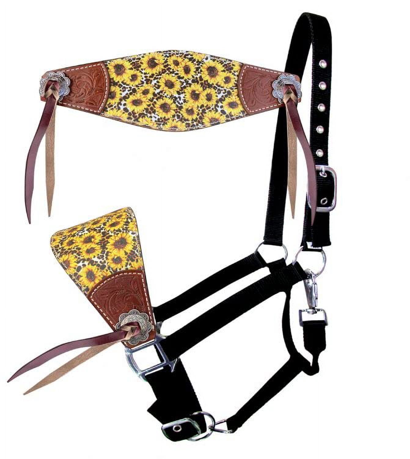 Showman Leather Bronc Halter w/ Sunflower & Cheetah Print - Walmart.com