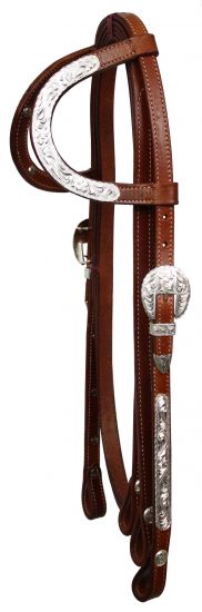 Showman Leather Double Ear Headstall w/ Engraved Silver - Walmart.com