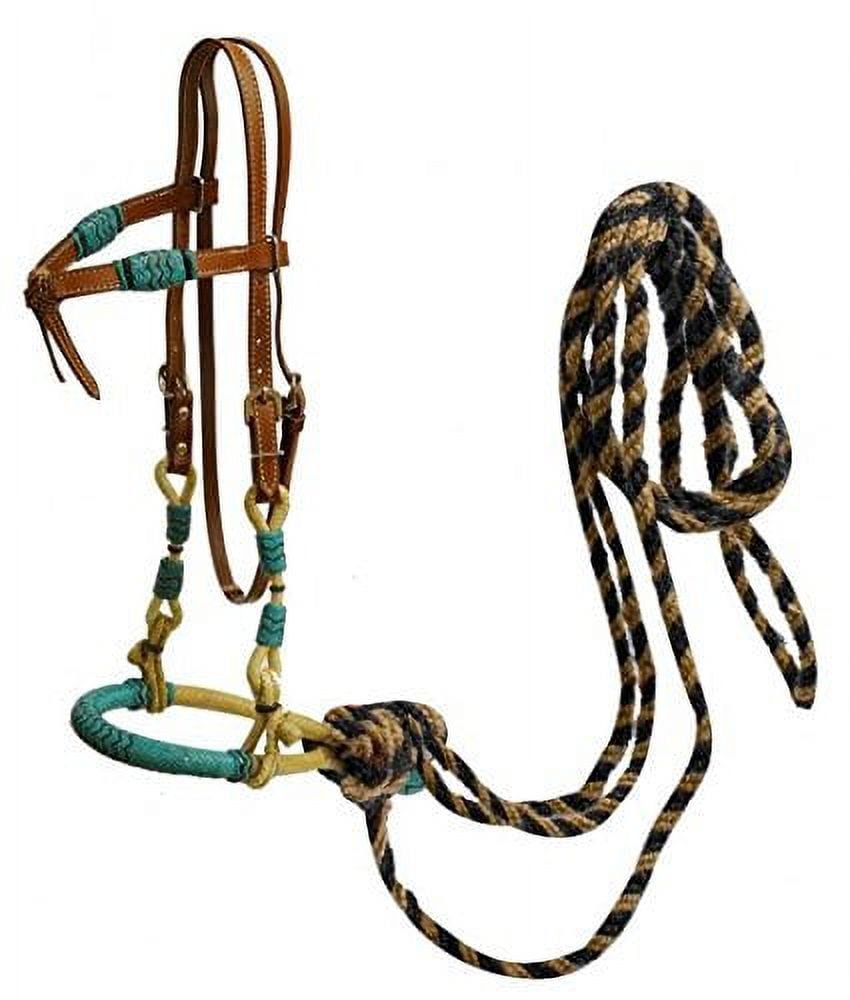 Showman Leather Futurity Knot Headstall w/ Teal Rawhide Braided Bosal ...