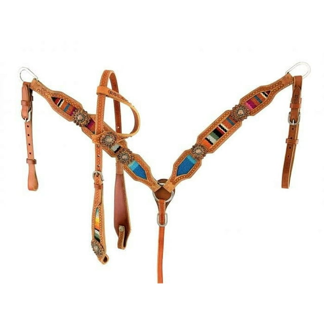 Showman Leather Headstall & Breast Collar Set w/ Serape Saddle Blanket ...