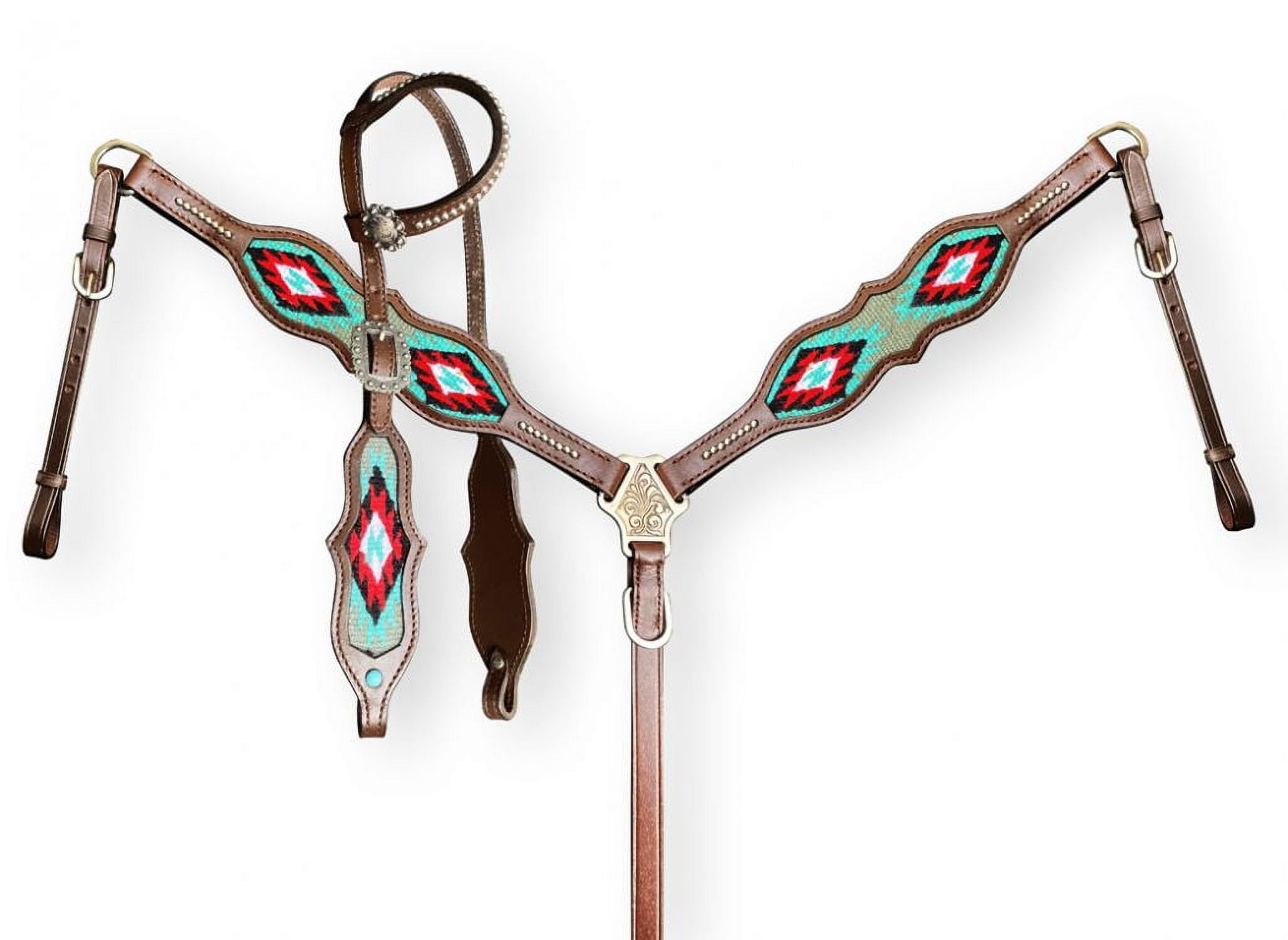 Showman Leather Headstall & Breast Collar Set w/ Wool Blanket Inlay ...