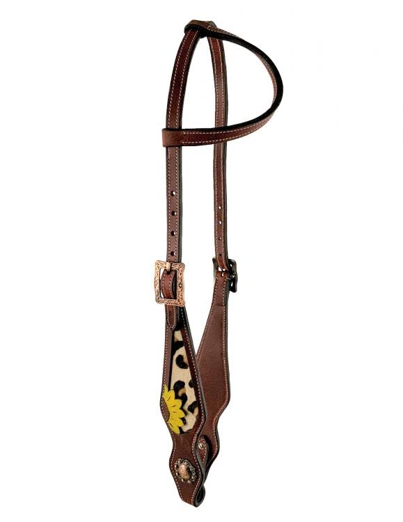 Showman Leather Headstall w/ Hair-On Cheetah Print & Sunflower ...
