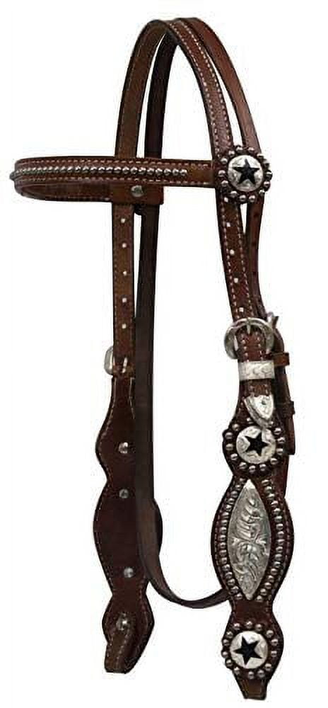 Showman Leather Silver Beaded Browband Headstall w/ Texas Star Conchos ...