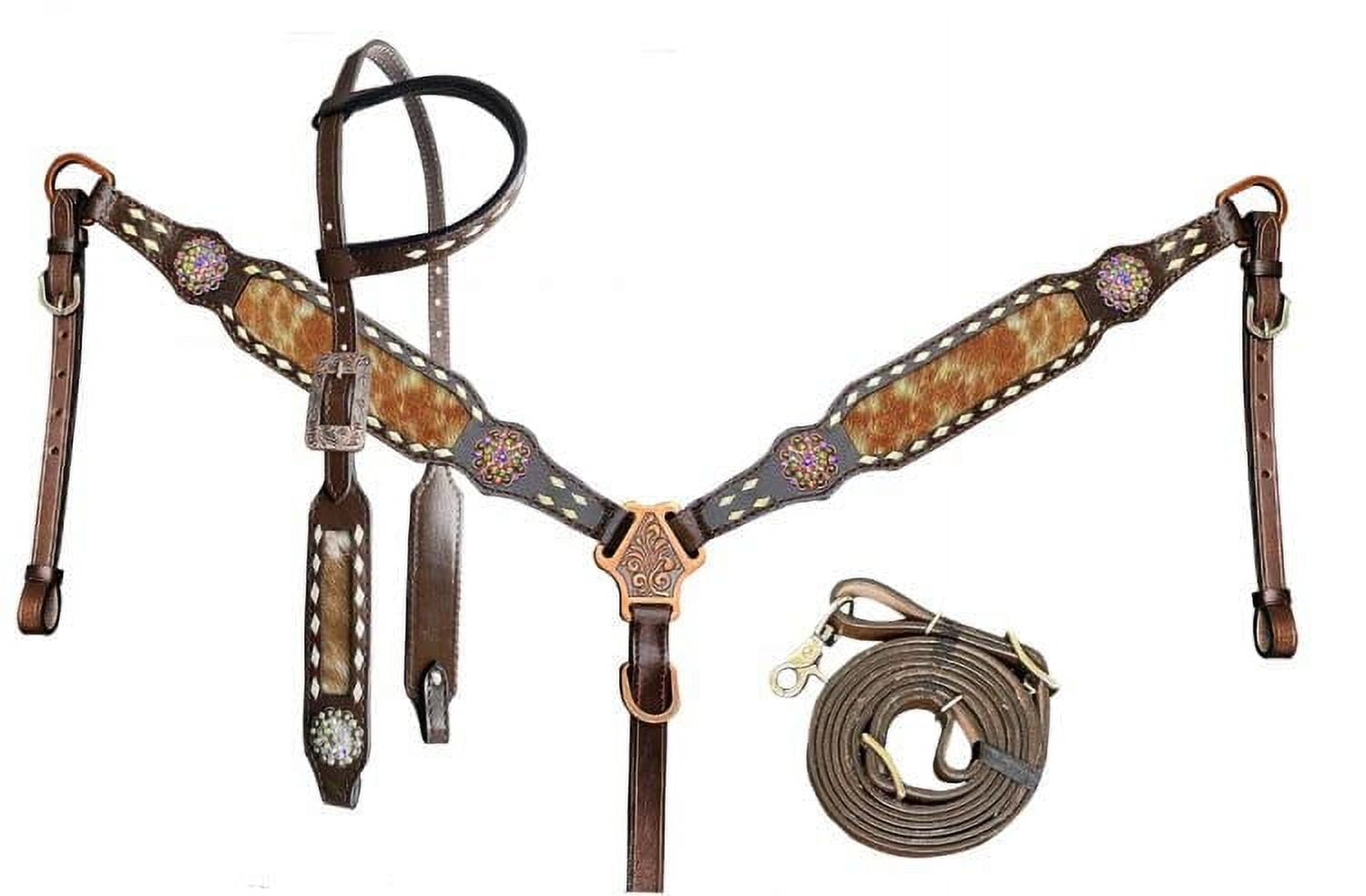Showman Leather Single Ear Headstall & Breast Collar Set w/ Hair-On ...