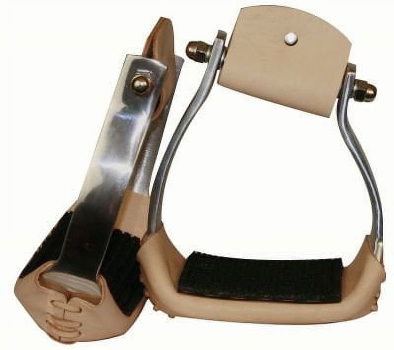 Showman Lightweight Angled Aluminum Stirrups w/ Wide Leather/Rubber ...