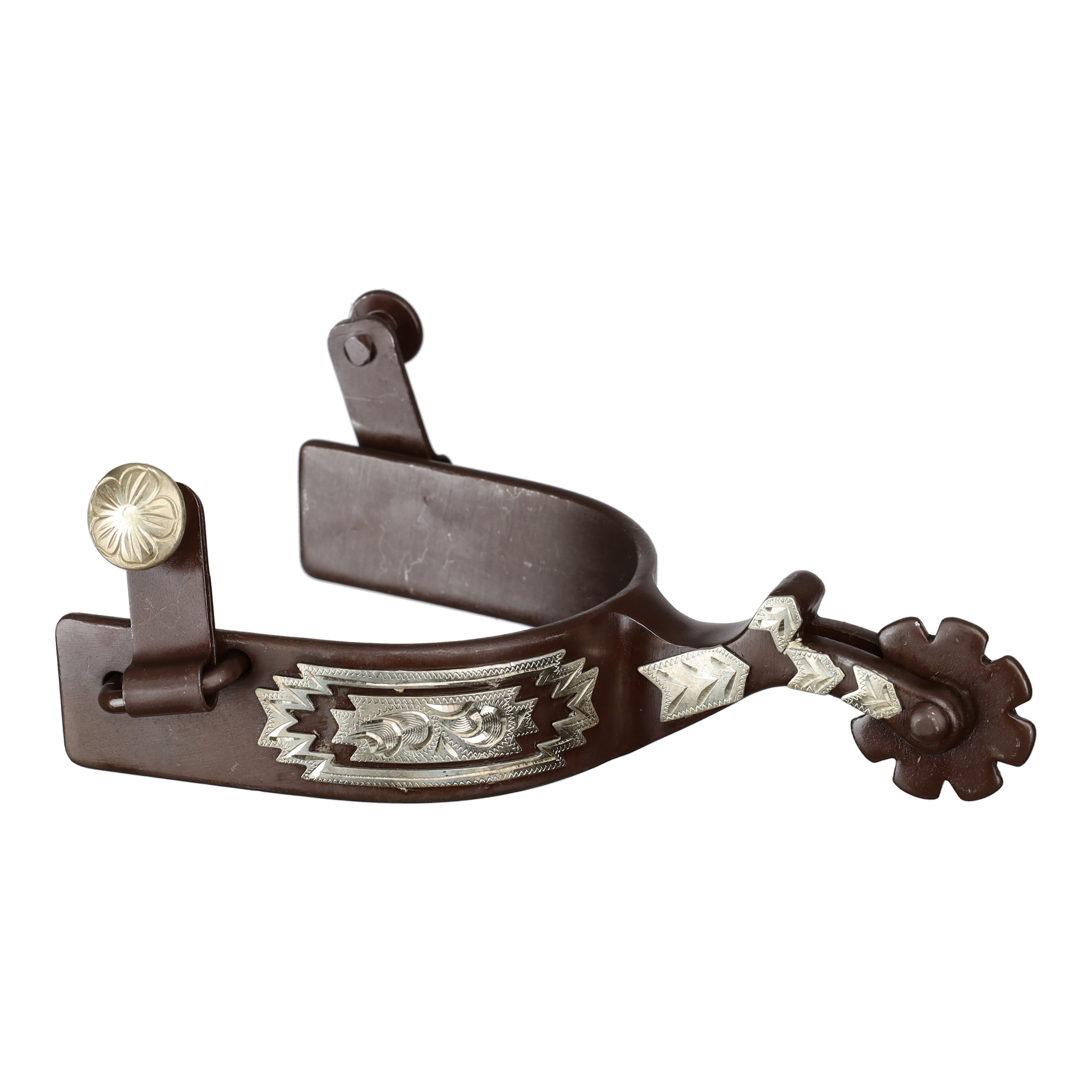 Showman Men's Antique Brown Steel Show Spurs w/ Engraved Silver Design ...