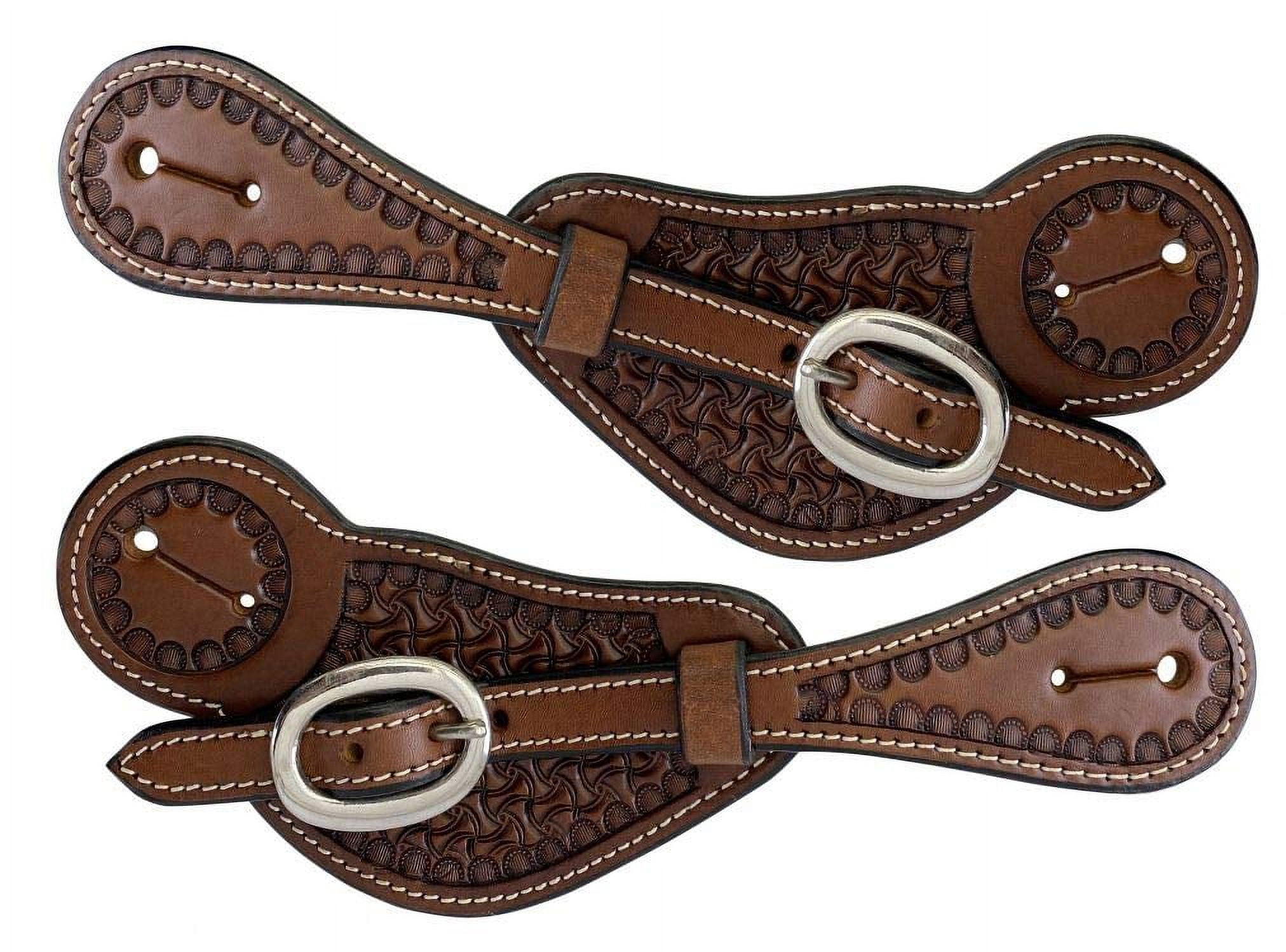 Showman Men's Basket Tooled Argentina Cow Leather Spur Straps - Walmart.com