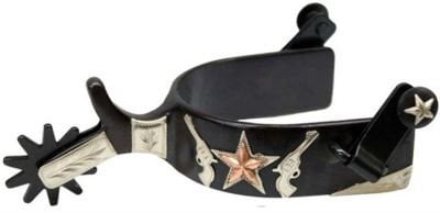 Showman Men's Black Steel Show Spurs w/ Copper Star & Silver Pistol ...