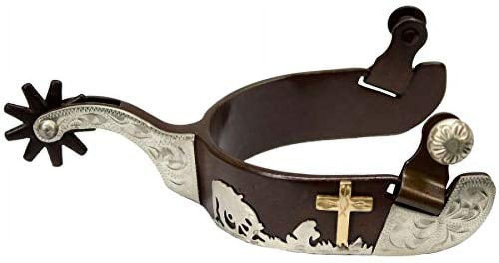 Showman Men's Brown Steel Show Spurs w/ Gold & Silver Praying Cowboy ...