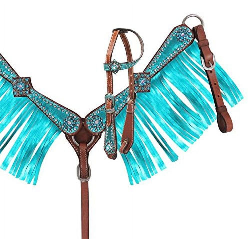 Showman Mini Size Headstall & Breast Collar Set w/ Metallic Teal ...