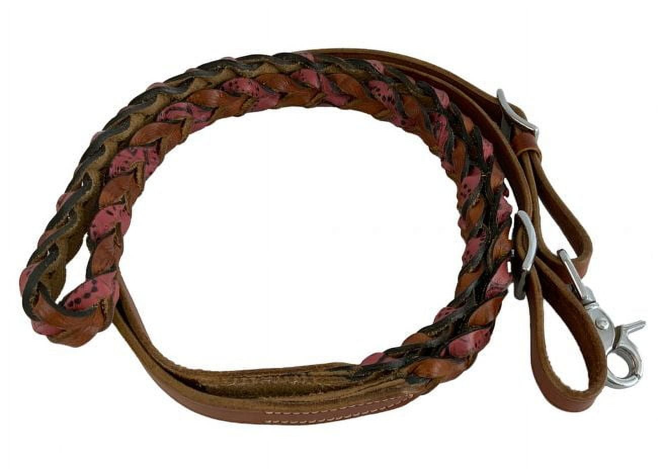 Showman Miracle Braid Leather Contest/Roping Rein w/ Pink Accent ...