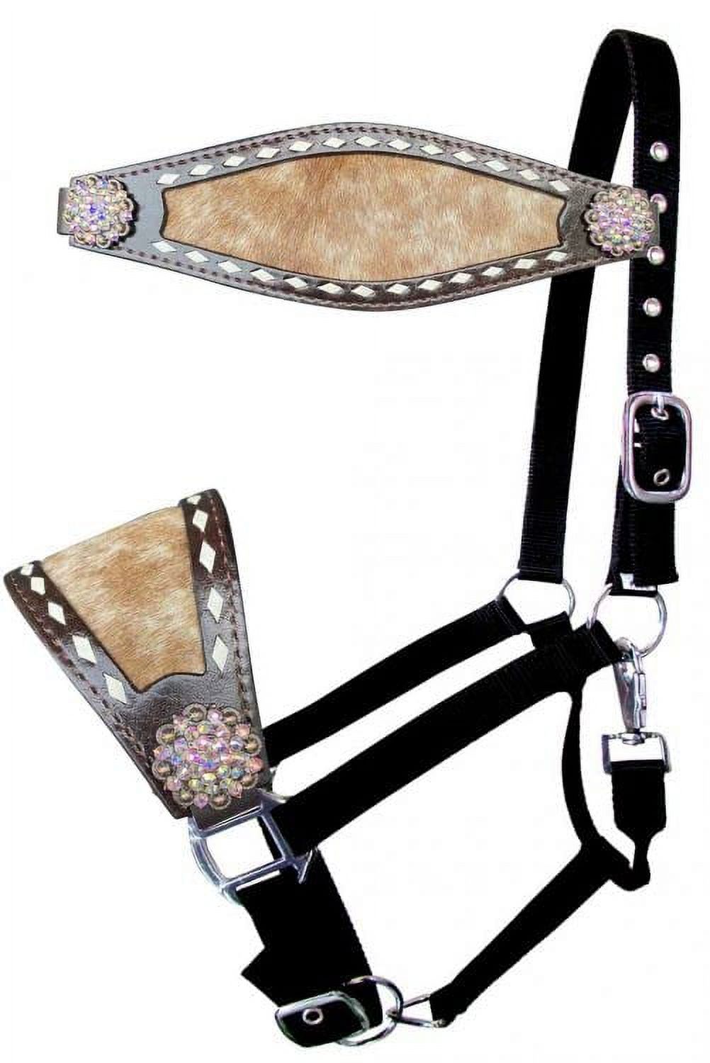 Showman Nylon Bronc Halter w/ Hair-On Cowhide Leather Noseband ...