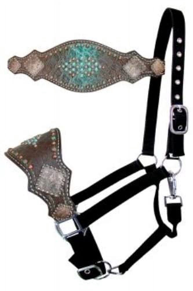 Showman Nylon Bronc Halter w/ Teal & Brown Alligator Leather Noseband ...