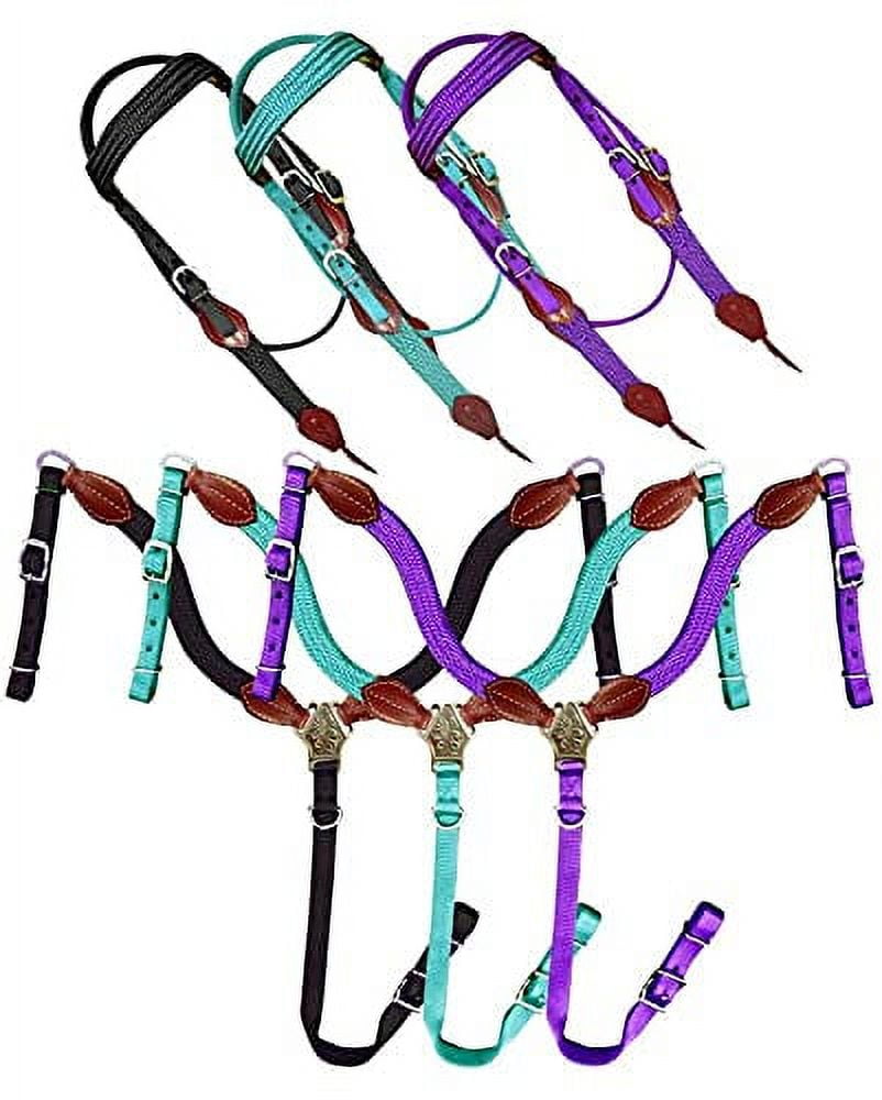 Showman Nylon Browband Headstall & Breast Collar Set w/ Leather Accents ...